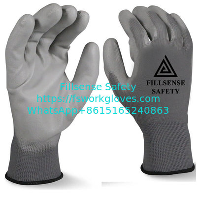 13Gauge Nylon Liner PU Coated Safety Work Gloves PU Dipped Nylon Work Gloves