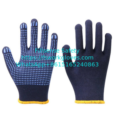 7Gauge Dark Blue Polycotton Liner PVC Dotted Gloves Family Tools Dotted PVC Gloves