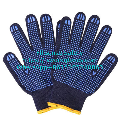7Gauge Dark Blue Polycotton Liner PVC Dotted Gloves Family Tools Dotted PVC Gloves