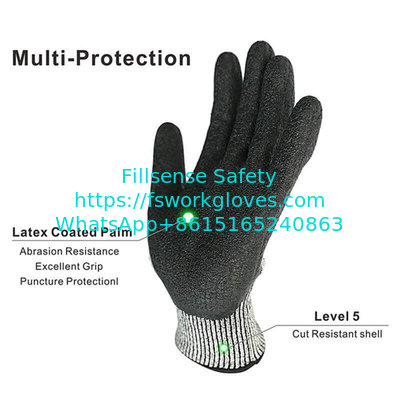 UHMWPE(HPPE) Liner Latex Crinkle Coated Cut Resistant Gloves Level 5 Cut Proof Gloves