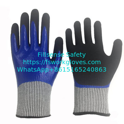 Cut Level 5 UHMWPE(HPPE) Liner Nitrile Fully And Sandy Coated Cut Level 5 Safety Gloves Puncture Resistant Gloves