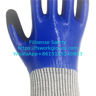 Cut Level 5 UHMWPE(HPPE) Liner Nitrile Fully And Sandy Coated Cut Resistant Work Gloves Anti Cut Gloves