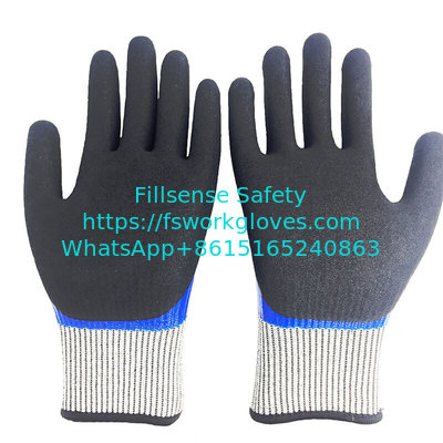 Cut Level 5 UHMWPE(HPPE) Liner Nitrile Fully And Sandy Coated Cut Resistant Work Gloves Anti Cut Gloves