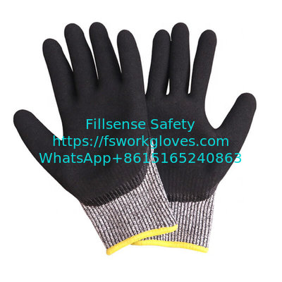 Anti Cut Level 5 13G UHMWPE(HPPE) Liner Nitrile Sandy Coated Cut Resistant Work Gloves Auto Mechanic Gloves