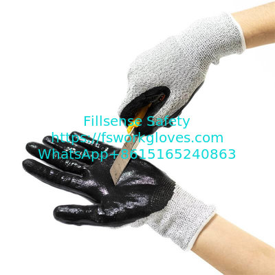 Anti Cut Level 5 UHMWPE(HPPE) Liner Nitrile Smooth Coated Slash Proof Gloves cut resistance glove