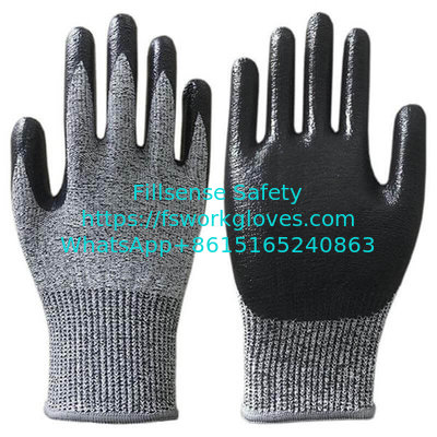 Anti Cut Level 5 UHMWPE(HPPE) Liner Nitrile Smooth Coated Slash Proof Gloves cut resistance glove