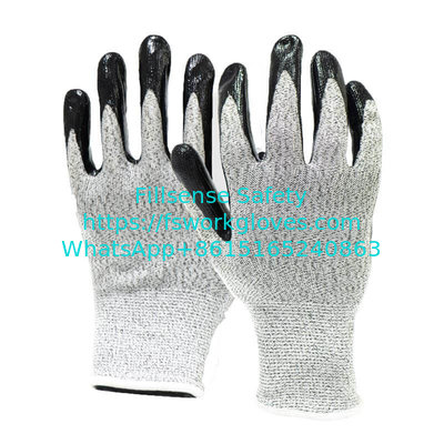 Anti Cut Level 5 UHMWPE(HPPE) Liner Nitrile Smooth Coated Slash Proof Gloves cut resistance glove
