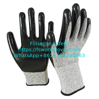 Anti Cut Level 5 UHMWPE(HPPE) Liner Nitrile Smooth Coated Slash Proof Gloves cut resistance glove