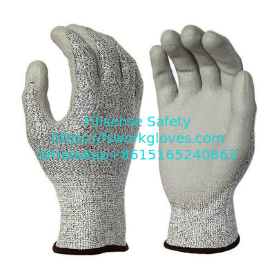 Anti Cut Level 5/C 13 Gauge UHMWPE/HPPE Liner PU Coated Cut Resistant Work Gloves Cut Level 5 Gloves