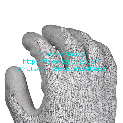 Anti Cut Level 5/C 13 Gauge UHMWPE/HPPE Liner PU Coated Cut Resistant Work Gloves Cut Level 5 Gloves