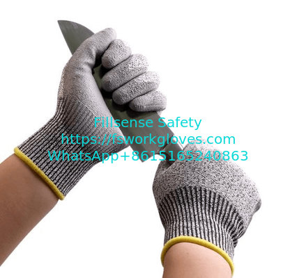 Anti Cut Level 5/C 13 Gauge UHMWPE/HPPE Liner PU Coated Cut Resistant Work Gloves Cut Level 5 Gloves