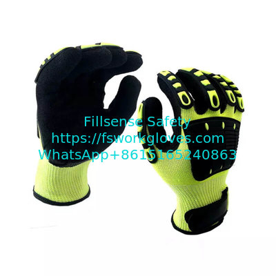 High Visable Anti Cut UHMWPE Liner Nitrile Sandy Coated TPR Anti Impact Gloves Anti Vibration Gloves