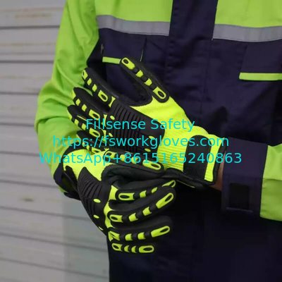 High Visable Anti Cut UHMWPE Liner Nitrile Sandy Coated TPR Anti Impact Gloves Anti Vibration Gloves