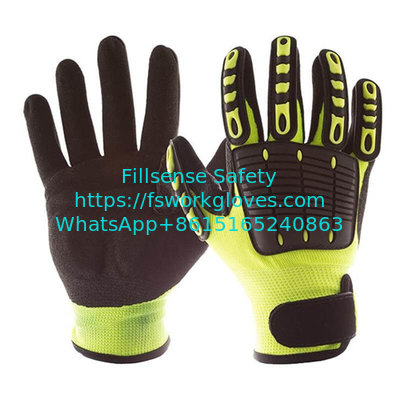 High Visable Anti Cut UHMWPE Liner Nitrile Sandy Coated TPR Anti Impact Gloves Anti Vibration Gloves