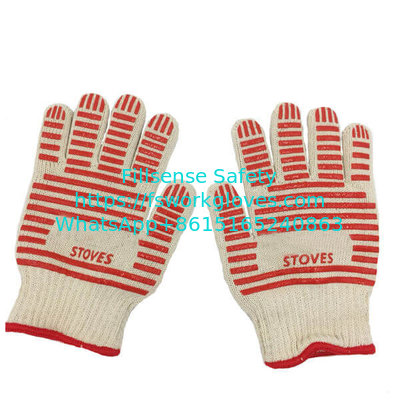 Cotton Outer Cotton Inner Silicone Grip Hot Mill Gloves Heat Protection Glove Silicone Oven Gloves