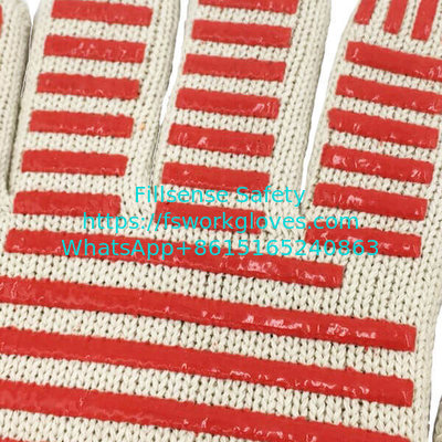 Cotton Outer Cotton Inner Silicone Grip Heat Resistant Oven Gloves With Fingers Heat Resistant Silicone Cooking Gloves