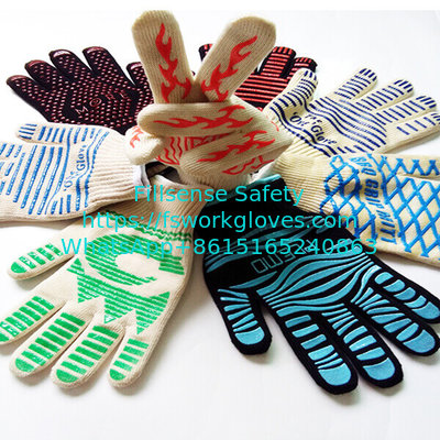 Cotton Outer Cotton Inner Silicone Grip Heat Resistant Oven Gloves With Fingers Heat Resistant Silicone Cooking Gloves