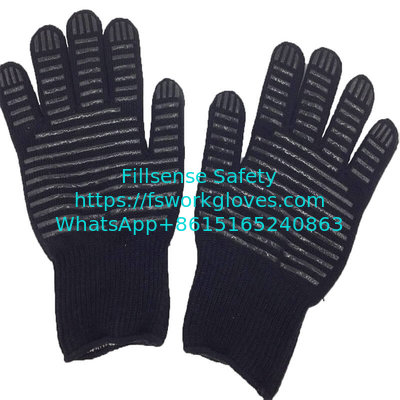 Kevlar Outer Cotton Inner Silicone Grip heat resistant oven gloves with fingers heat resistant gauntlets