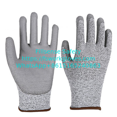 Level 5 UHMWPE/HPPE Cut Proof Fabric PU Palm Coated Gloves Safety Gloves For Cutting