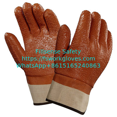 Cotton Jersey Liner PVC Sandy Coated safety cuff gloves heavy duty rubber gloves heavy duty gauntlet gloves