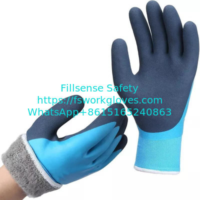 15Gauge Nylon Acrylic Loop Napping Latex Fully And Sandy Double Coated Waterproof Work Gloves Cold Weather Work Gloves