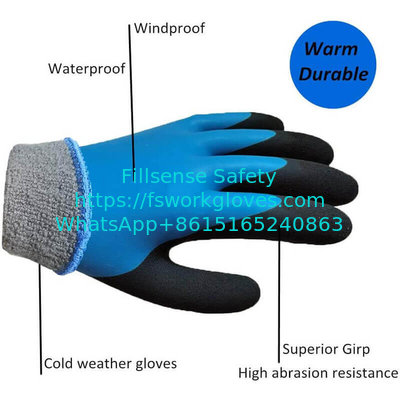 15Gauge Nylon Acrylic Loop Napping Latex Fully And Sandy Double Coated Waterproof Work Gloves Cold Weather Work Gloves