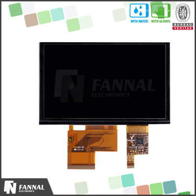 Waterproof WVGA 2 Touch 5 Inch Capacitive Touch Screen 24bit TTL with T-CON