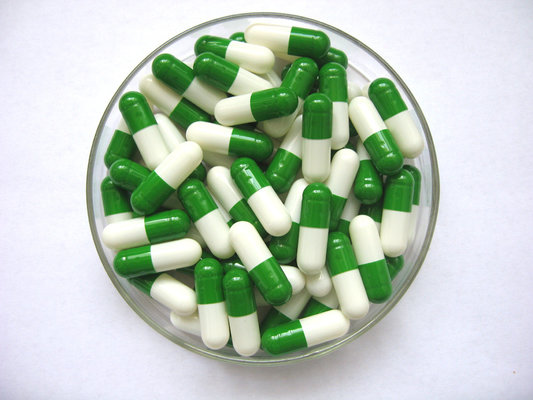 Custom Translucent / Opaque Green And White Capsules 118mg Size 0 Gel Capsule