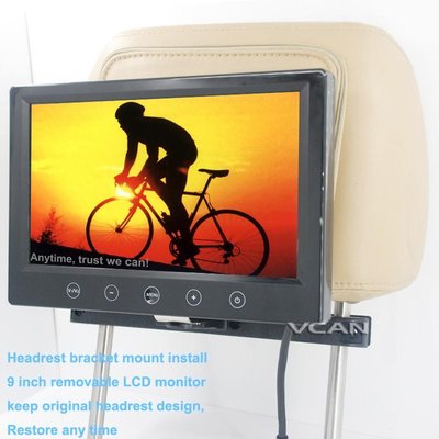 TM-9008 9 inch car removeable headrest monitor with bracket mount 2 av input 12-24V