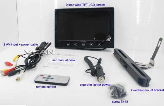 TM-9008 9 inch car removeable headrest monitor with bracket mount 2 av input 12-24V