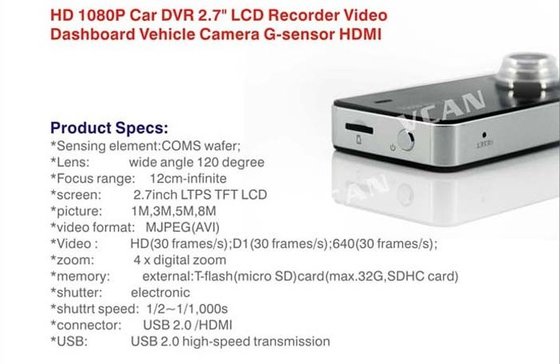 VCAN0833 Full HD 1080P digital car driving camera dash camera with 2.7 inch LCD display