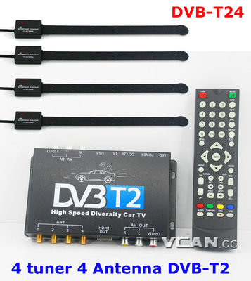 DVB-T24 Car DVB-T2 TV Receiver 4 Tuner 4 Antenna USB HDMI HDTV Russia High Speed