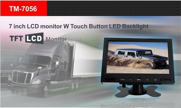 7 inch car LCD monitor with touch button LED backlight 12-24V input TM-7056