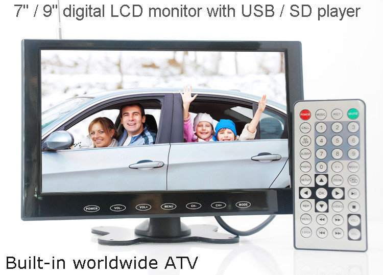 VCAN0951 9 inch LCD monitor with USB SD mp5 player Bulitin Analog TV