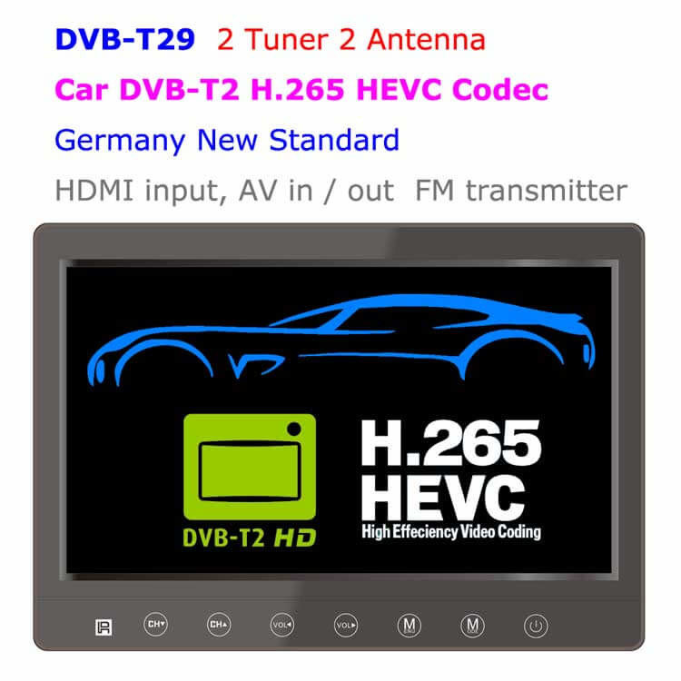 DVB-T29 9 inch portable DVB-T2 LCD TV monitor 2017 HD FTA Freenet H265 HEVC Codec