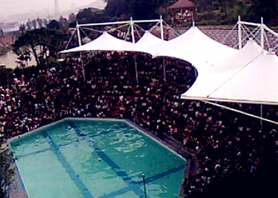 White Fabric Steel Membrane Tensile Structure For Outside Swimming Pool