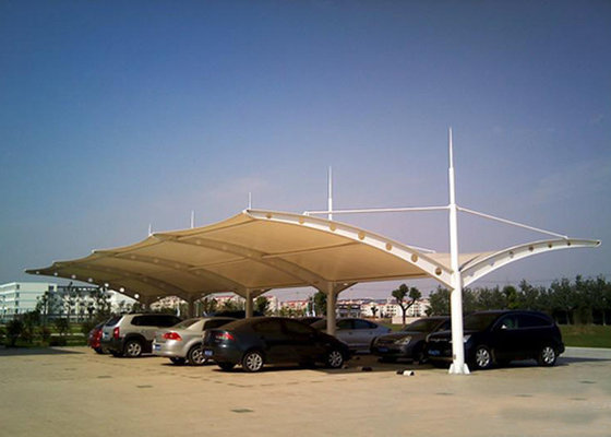 Two Side Safety Car Park Shades , Cantilever Shade Structures Tensile Membrane