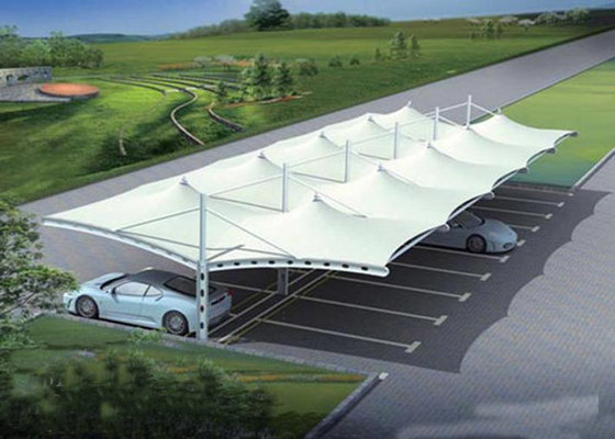 Large Metal Car Parking Shed Two Sided , Car Wash Shade Structures Permanent
