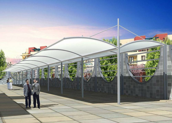Outside Double Car Canopy Car Shade Structures PVDF Cover For Public