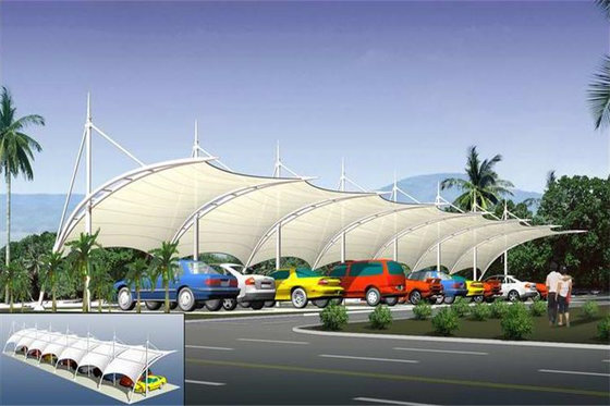 PVDF Tensile Membrane Structure Car Packing Double Car Canopy With Professional Special Design