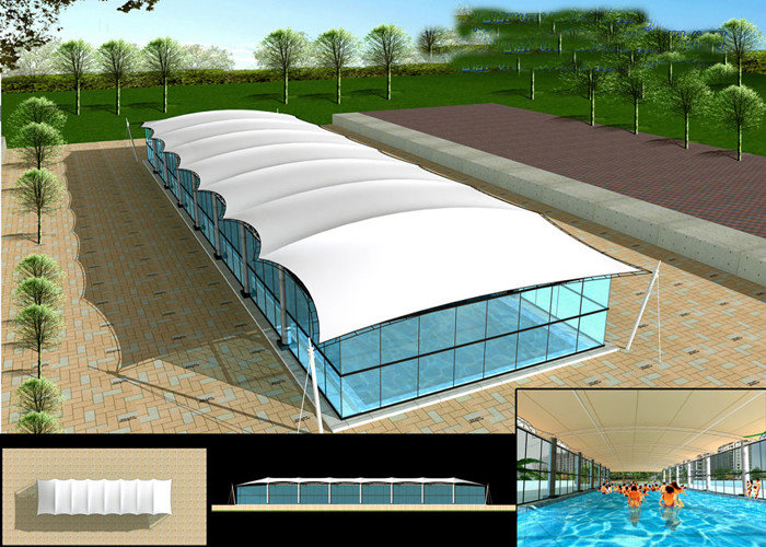 Waterproof Swimming Pool Tensile Shade Structures PVDF Membrane Long Span
