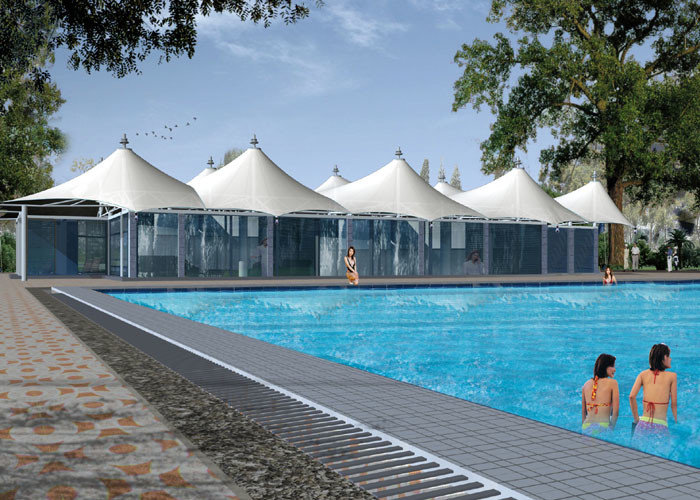 Waterproof Metal Umbrella Tensile Roof Structures Shade For Pool Areas