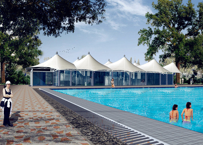 White Fabric Steel Membrane Tensile Structure For Outside Swimming Pool