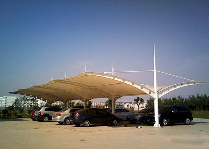 Two Side Safety Car Park Shades , Cantilever Shade Structures Tensile Membrane