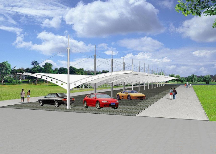 Outside Double Car Canopy Car Shade Structures PVDF Cover For Public