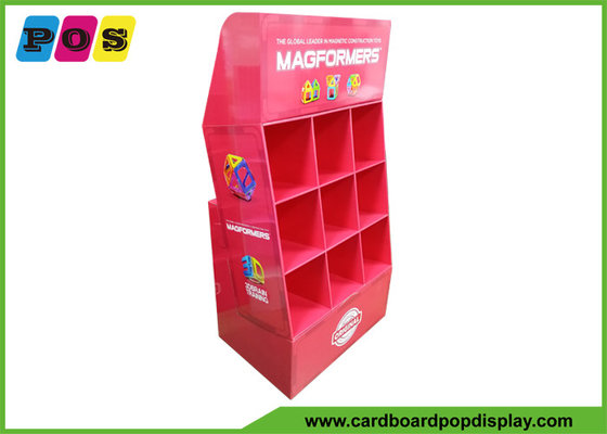 ODM / OEM 9 Cells Cardboard Floor Displays , POS PDQ Product Display For Magnetic Toy Set POC042
