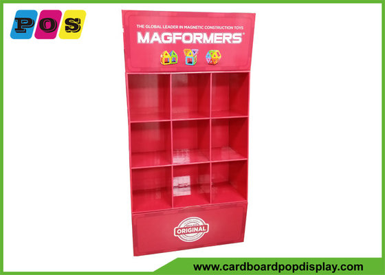 ODM / OEM 9 Cells Cardboard Floor Displays , POS PDQ Product Display For Magnetic Toy Set POC042