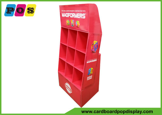 ODM / OEM 9 Cells Cardboard Floor Displays , POS PDQ Product Display For Magnetic Toy Set POC042