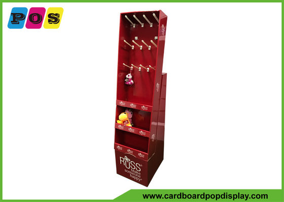 Pop Up Corrugated Cardboard Floor Displays Stand With 3 Shelves and Hooks