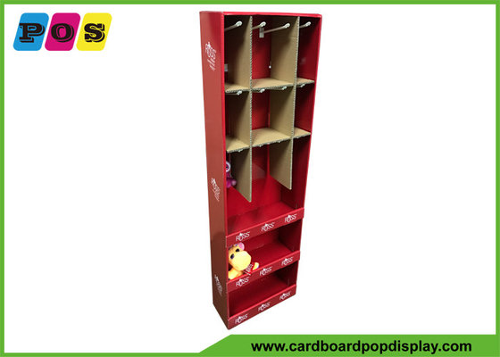 Pop Up Corrugated Cardboard Floor Displays Stand With 3 Shelves and Hooks